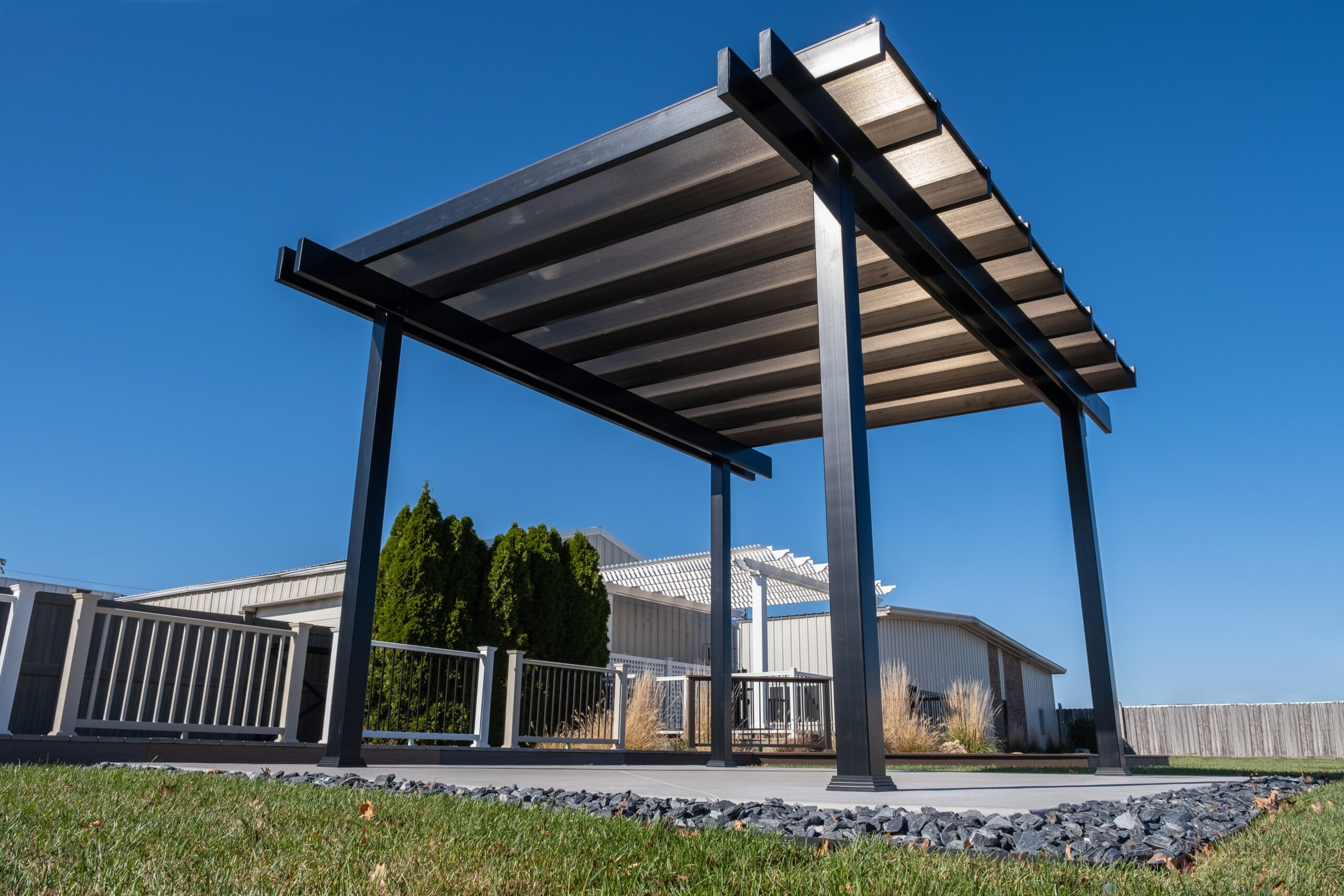 Elements 12x16 Freestanding Rain Proof Pergola - Black | Heartland Pergolas
