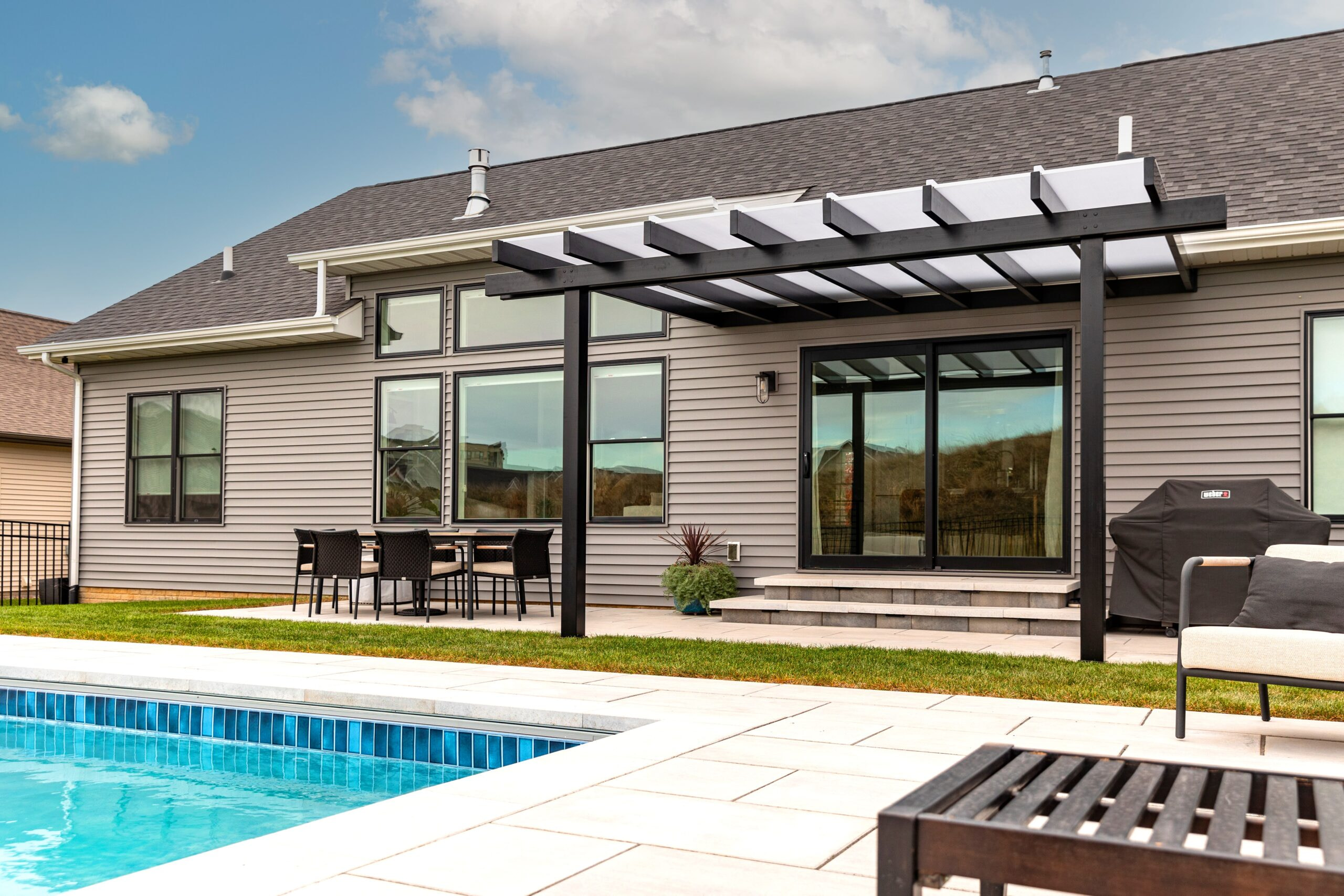 Elements 12x12 Attached Rain Proof Pergola - Black | Heartland Pergolas